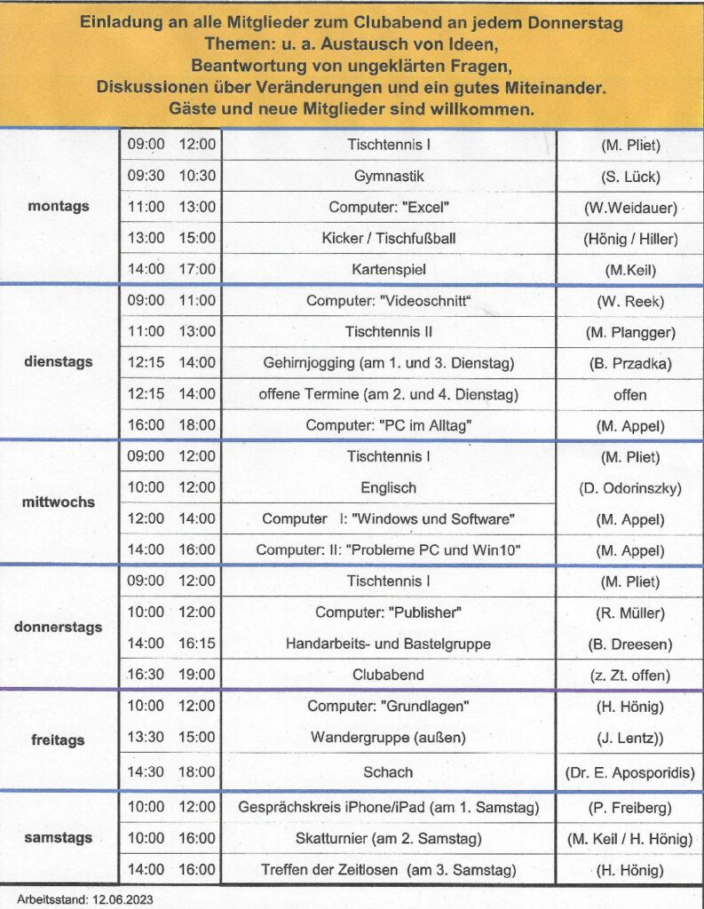 Aktivitätenplan - Freizeitstätte Lübars