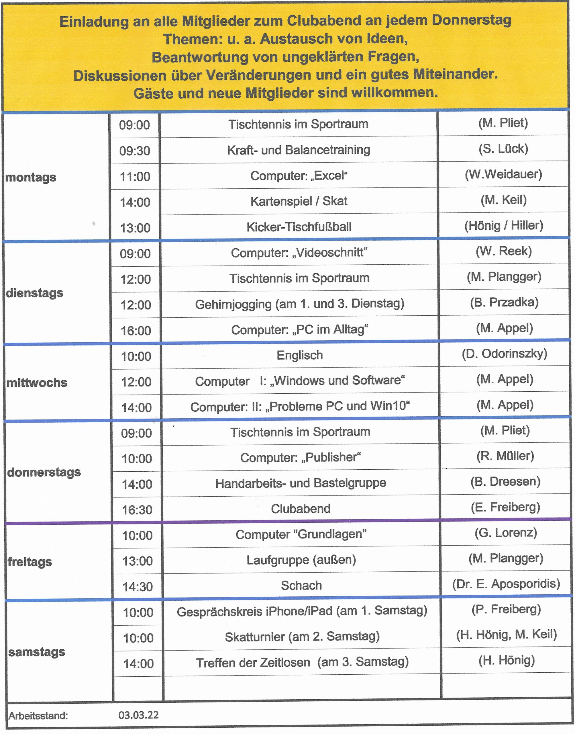 Aktivitätenplan - Freizeitstätte Lübars